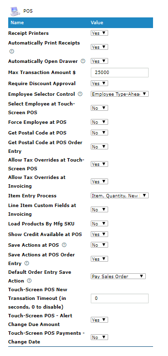 POS Settings – Global Office Software