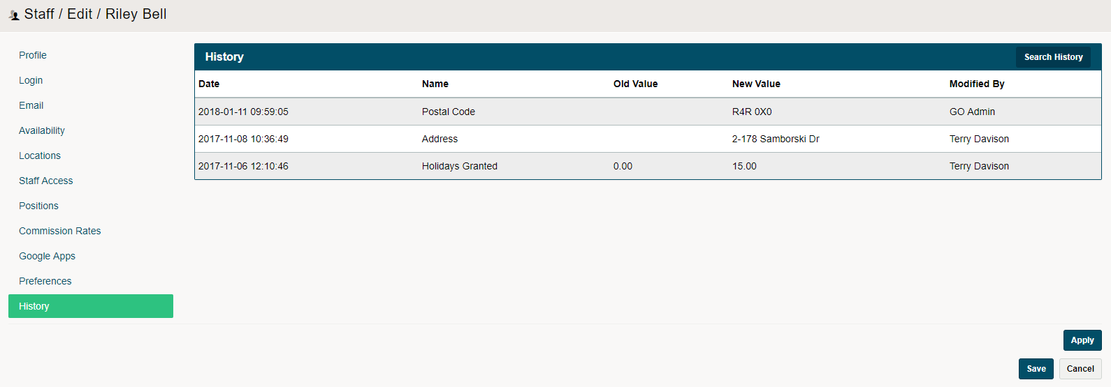Employee History – Global Office Software