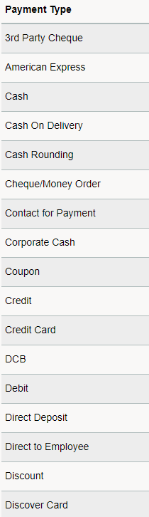 Payment Types – Global Office Software
