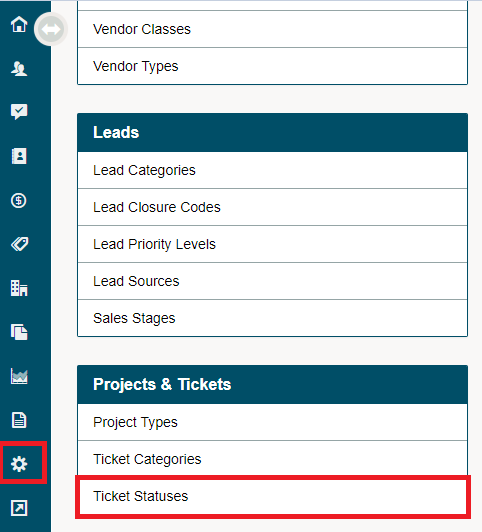 Settings - Projects & Tickets - Ticket Statuses – Global Office Software