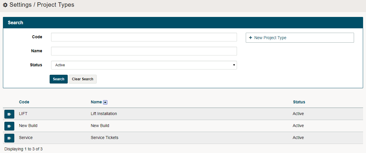 Settings - Projects & Tickets - Project Types – Global Office Software